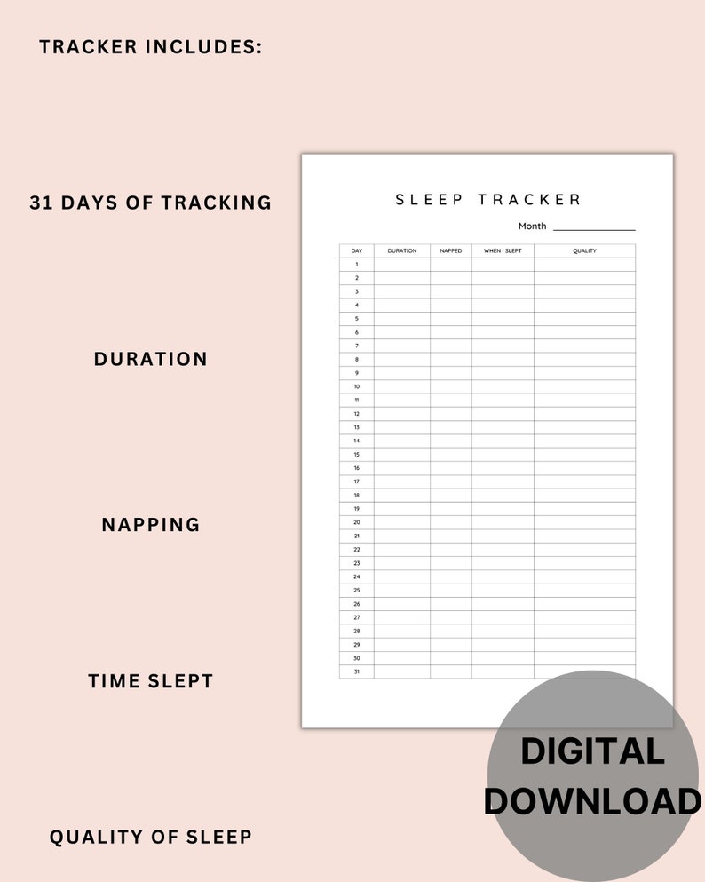 Comprehensive Digital Printable Sleep Tracker for Tracking - Etsy