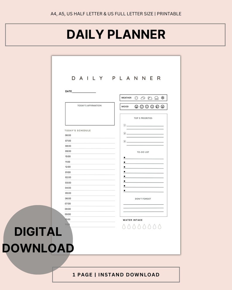 Printable Daily Planner Template for Busy Professionals: - Etsy