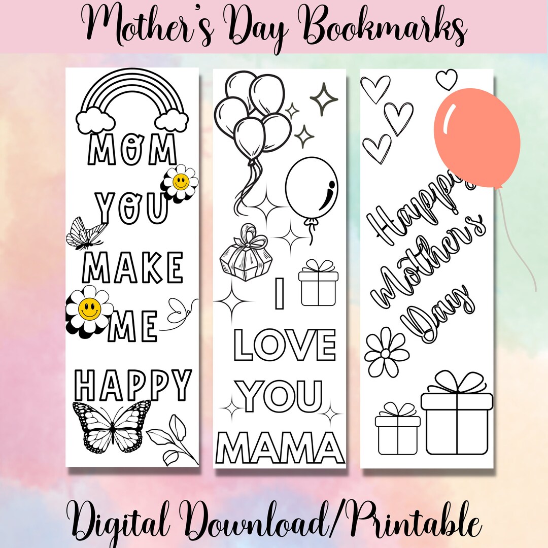 Digital Downloadable Coloring Bookmarks Mother's Day, Mother's Day Gift ...