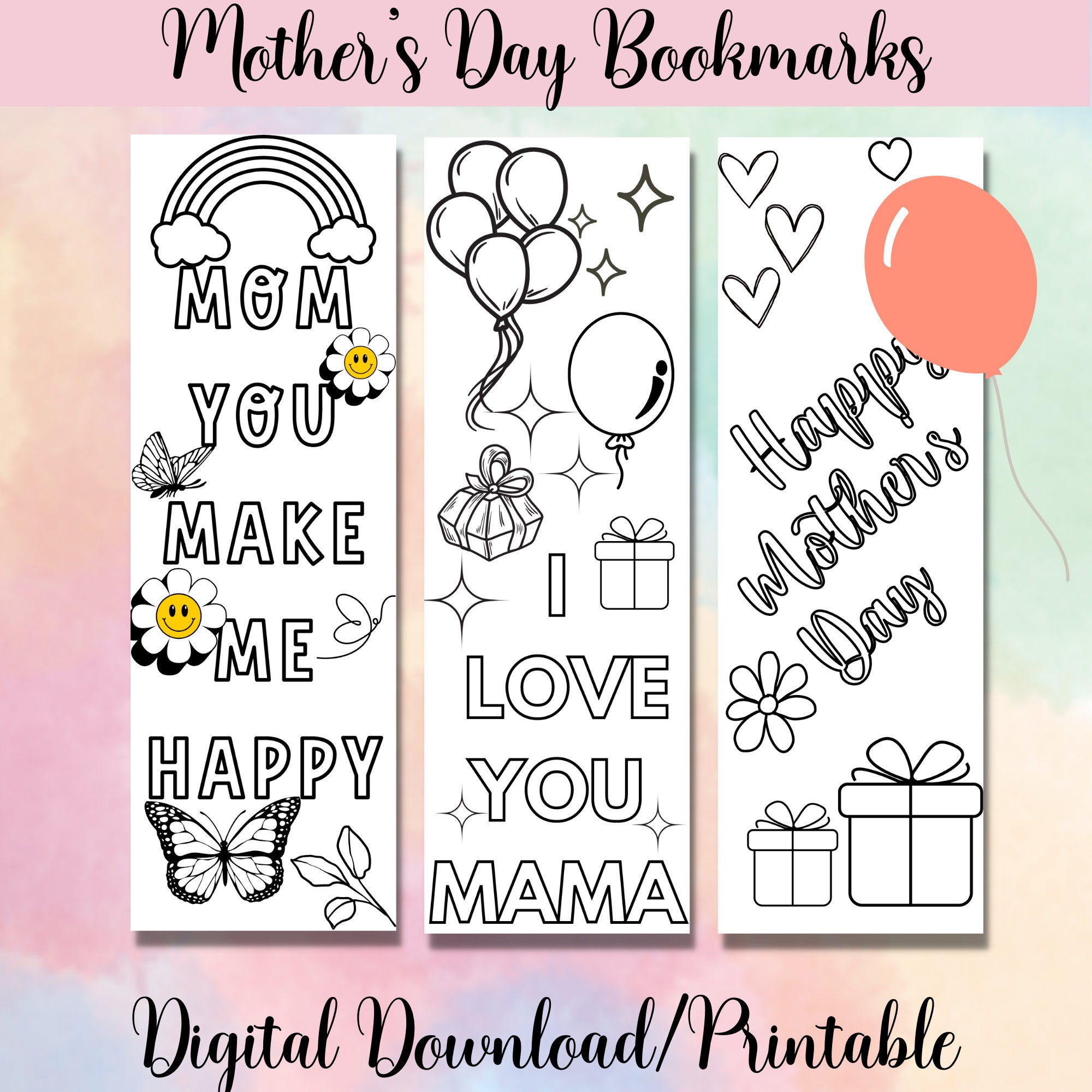 Digital Downloadable Coloring Bookmarks Mother's Day, Mother's Day Gift ...