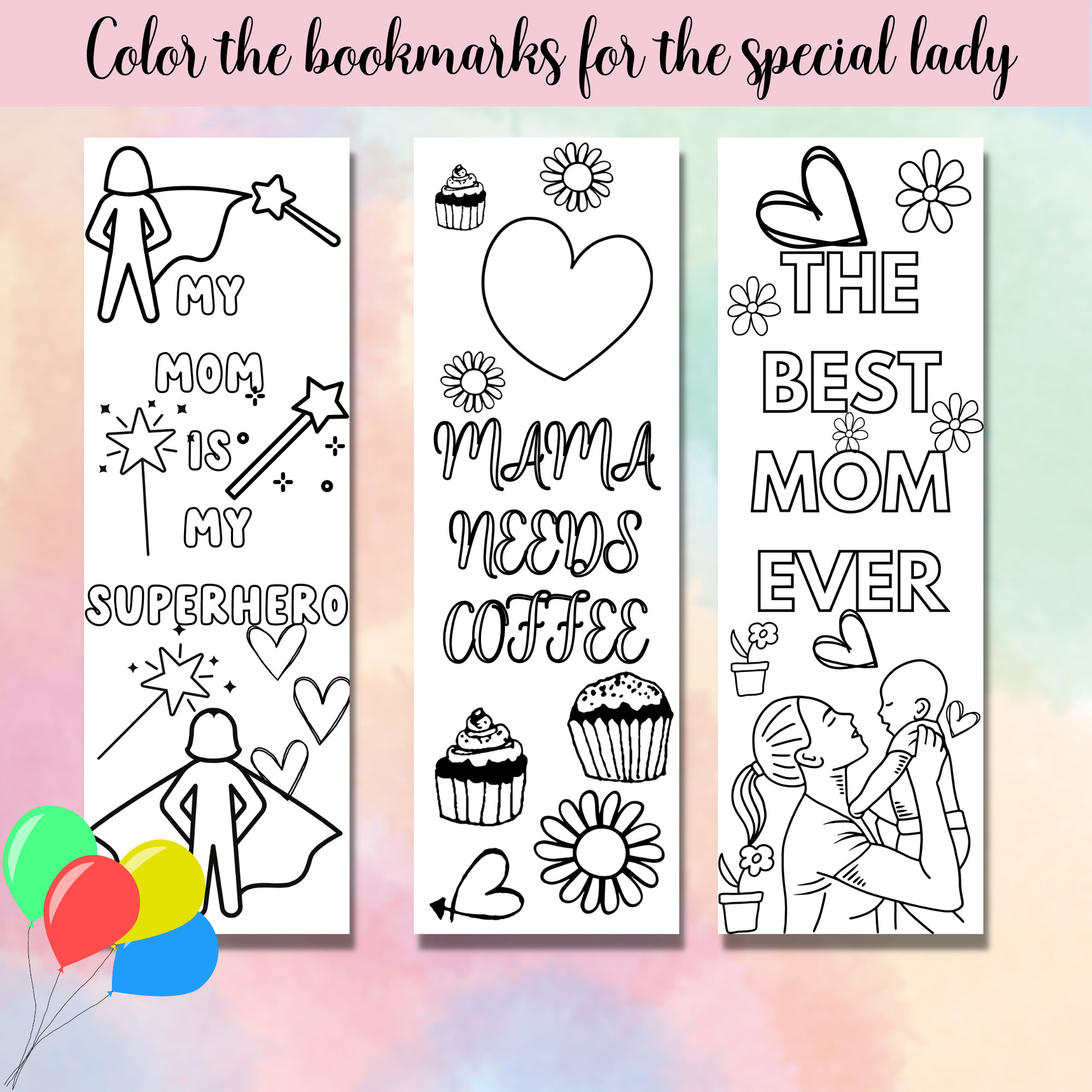 Digital Downloadable Coloring Bookmarks Mother's Day, Mother's Day Gift ...