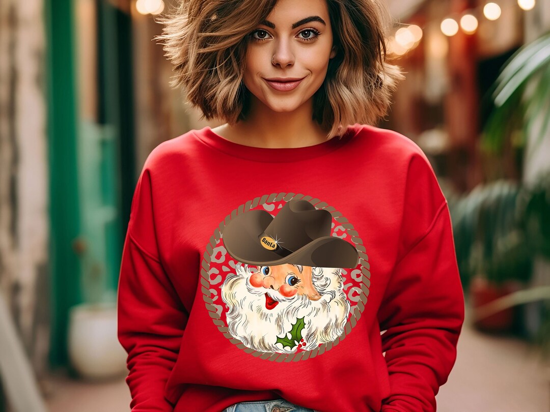 Cowboy Santa Sweatshirt, Western Santa Christmas Sweatshirt, Cowboy ...