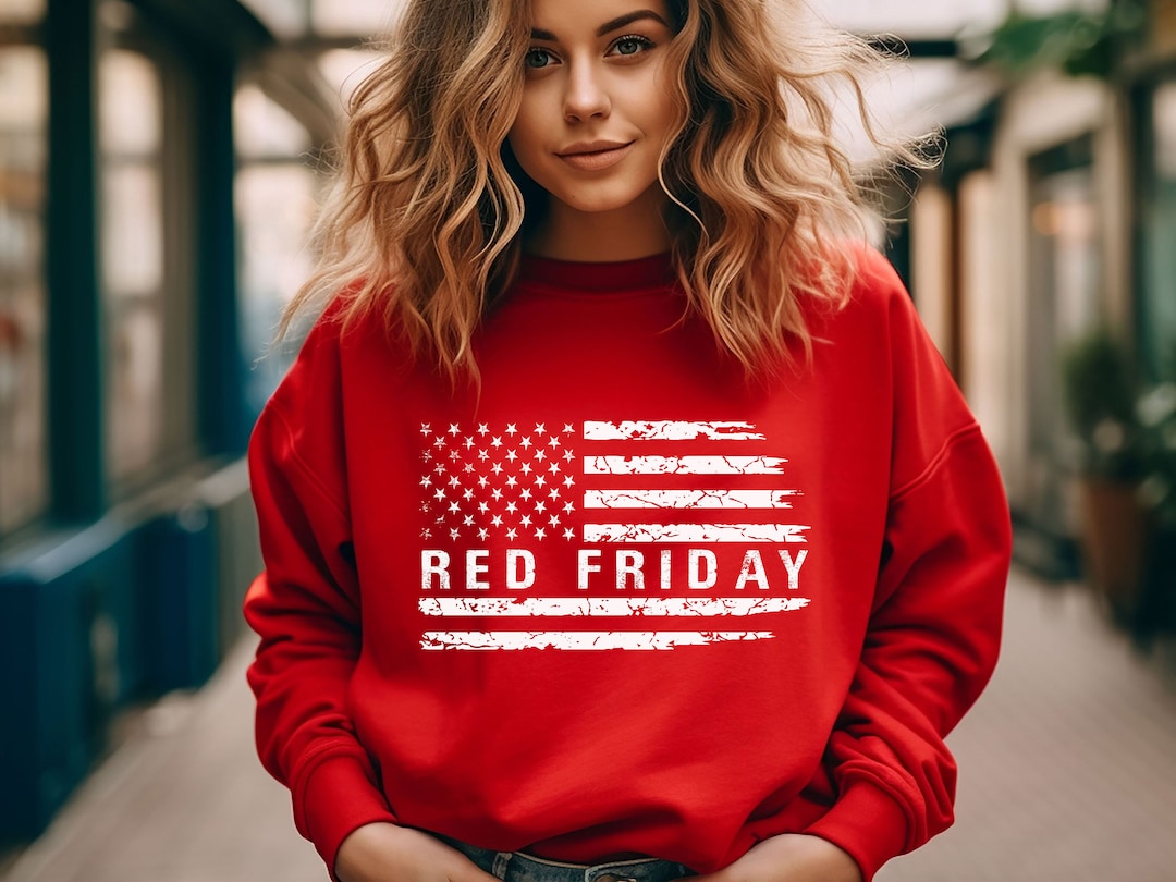 Red Friday Sweatshirt, on Friday We Wear Red Sweatshirt, American Flag ...