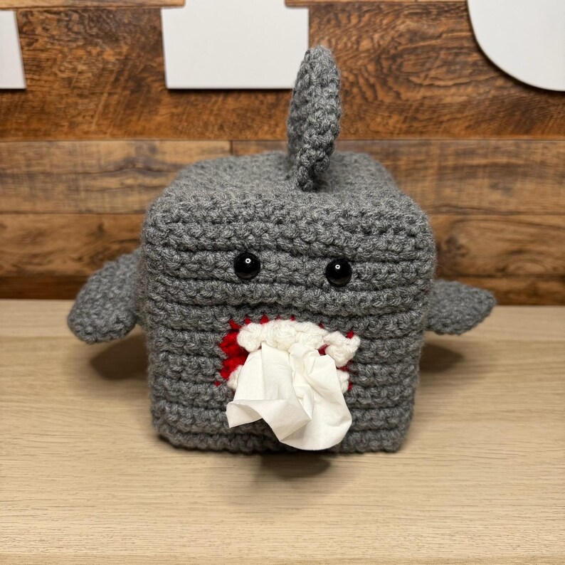 Handmade Crochet Shark Tissue Box Cover - Etsy