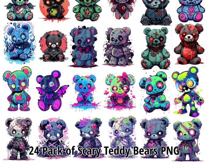 Scary Teddy Bear Bundle Vol 4, 6 PNG Zombie Spooky Teddybear Monster ...