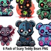 Scary Teddy Bear Bundle Vol 8, 6 PNG Zombie Spooky Teddybear Monster ...