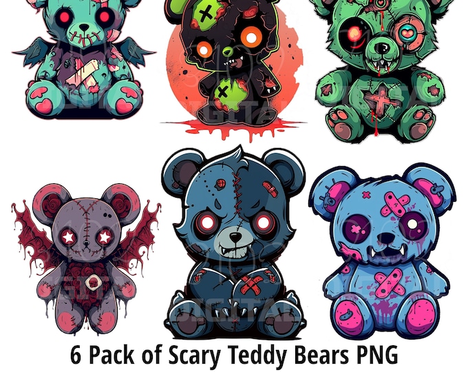 Scary Teddy Bear Bundle Vol 4, 6 PNG Zombie Spooky Teddybear Monster ...