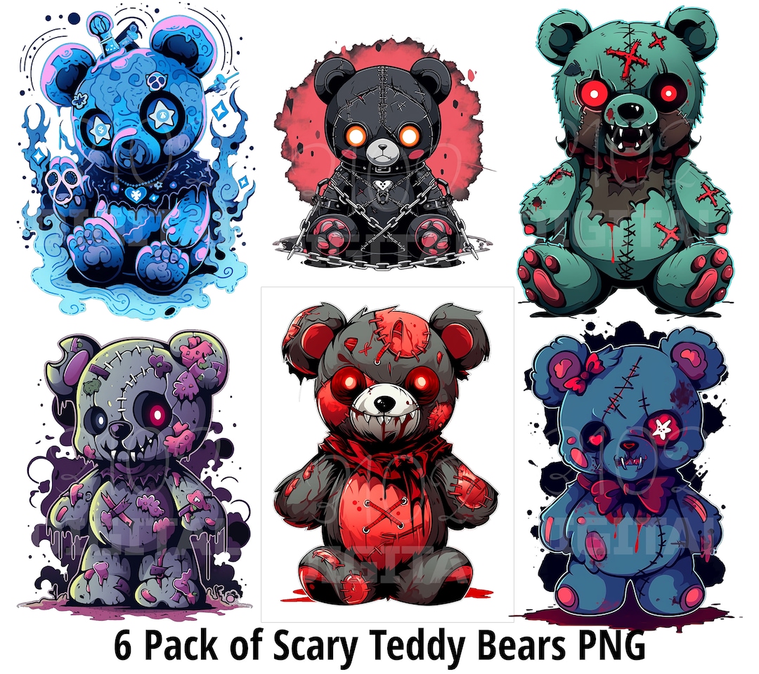 Scary Teddy Bear Bundle Vol 2, 6 PNG Zombie Spooky Teddybear Monster ...