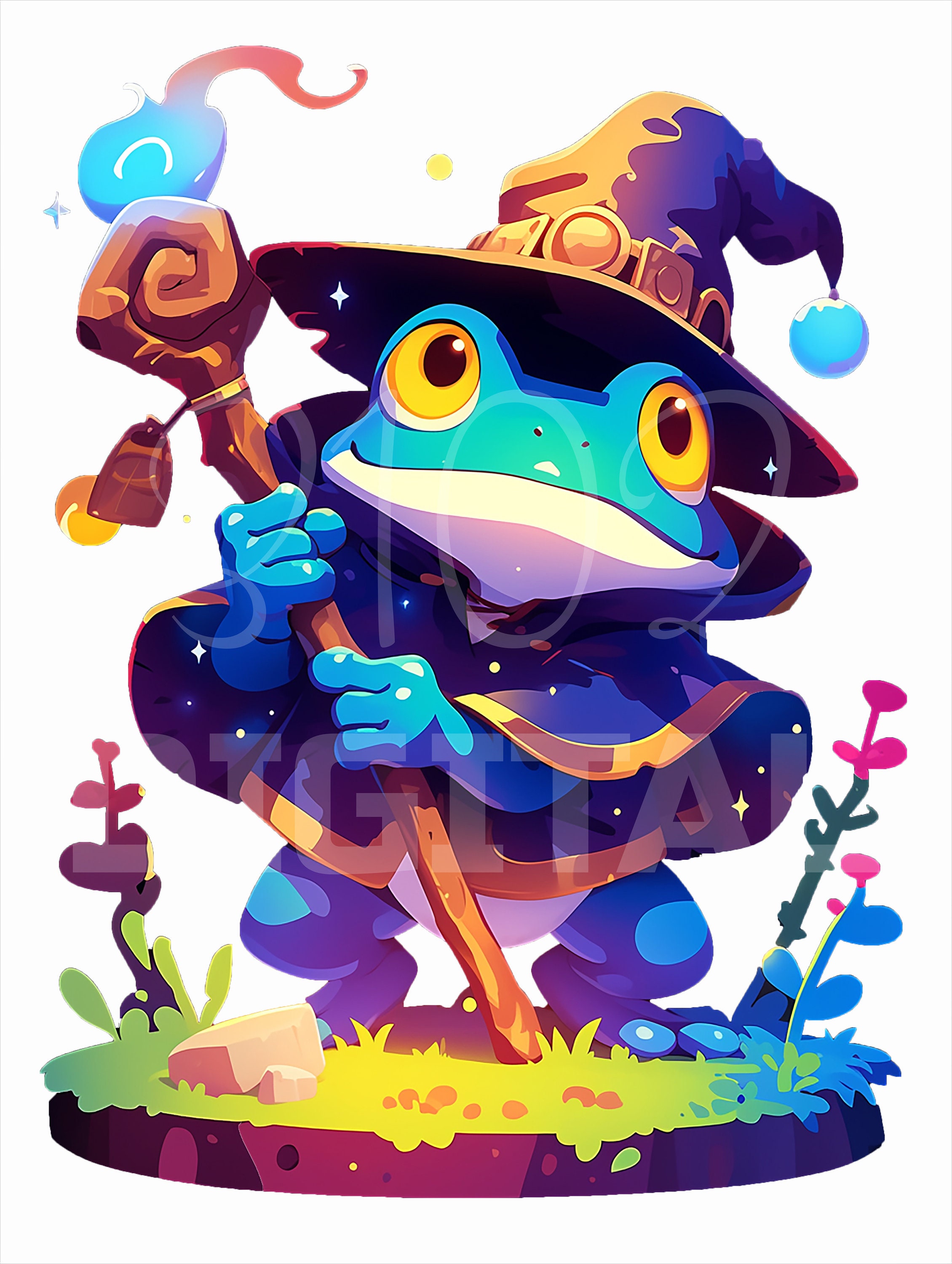 Frog Wizard Clipart Bundle of 6 PNG Format Magical Frog Mages Casting ...