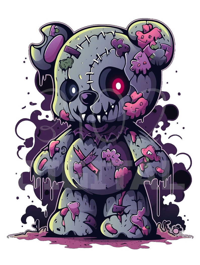 Scary Teddy Bear Bundle Vol 2, 6 PNG Zombie Spooky Teddybear Monster ...
