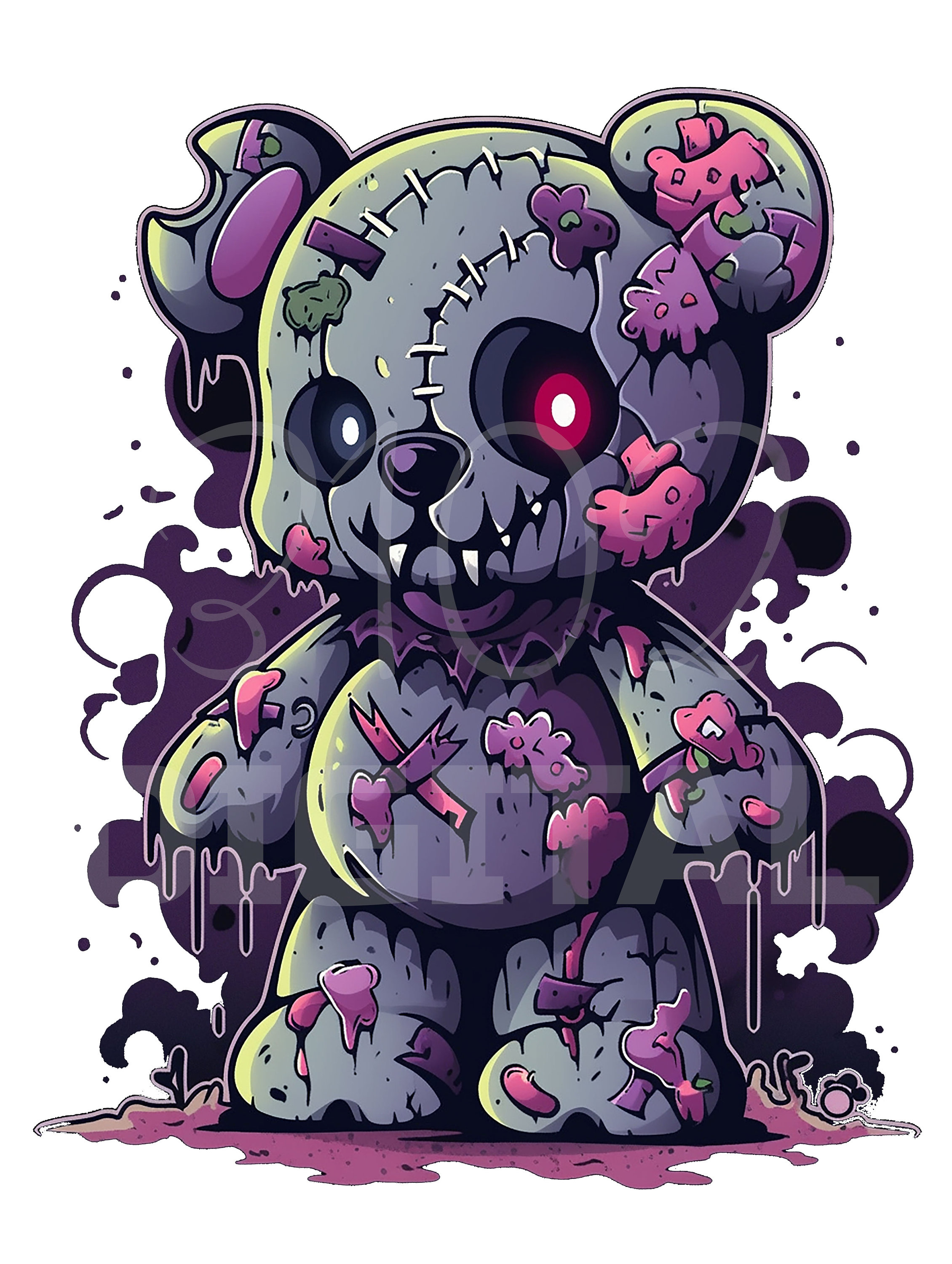 Scary Teddy Bear Bundle Vol 2, 6 PNG Zombie Spooky Teddybear Monster ...