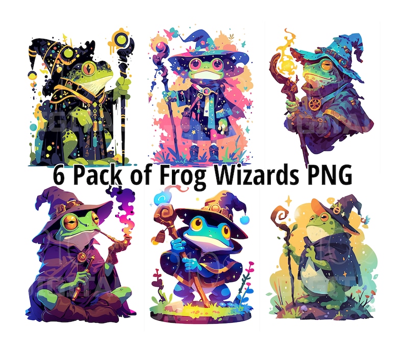 Frog Wizard Clipart Bundle of 6 PNG Format Magical Frog Mages Casting ...
