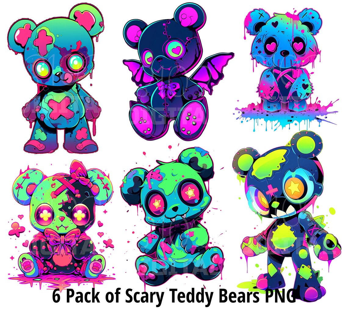 Scary Teddy Bear Bundle Vol 3, 6 PNG Spooky Teddybear Zombie Teddy ...