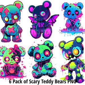 Scary Teddy Bear Bundle Vol 3, 6 PNG Spooky Teddybear Zombie Teddy ...
