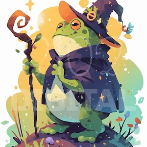 Frog Wizard Clipart Bundle of 6 PNG Format Magical Frog Mages Casting ...