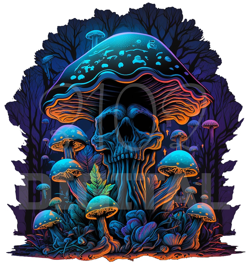 Neon Skull Mushrooms PNG Bright Colored Mushrooms Skull Cool Mushrooms ...