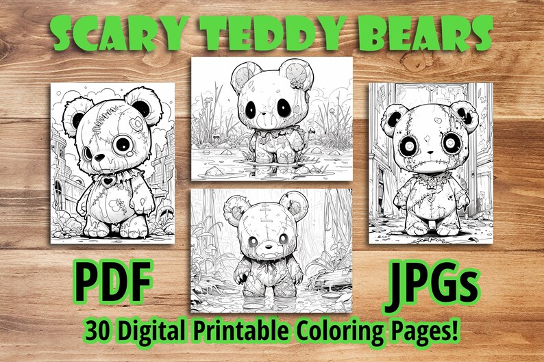 Scary Teddy Bear Digital Printable Coloring Book Pages Adults Big Kids ...