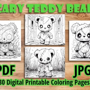 Scary Teddy Bear Digital Printable Coloring Book Pages Adults Big Kids ...