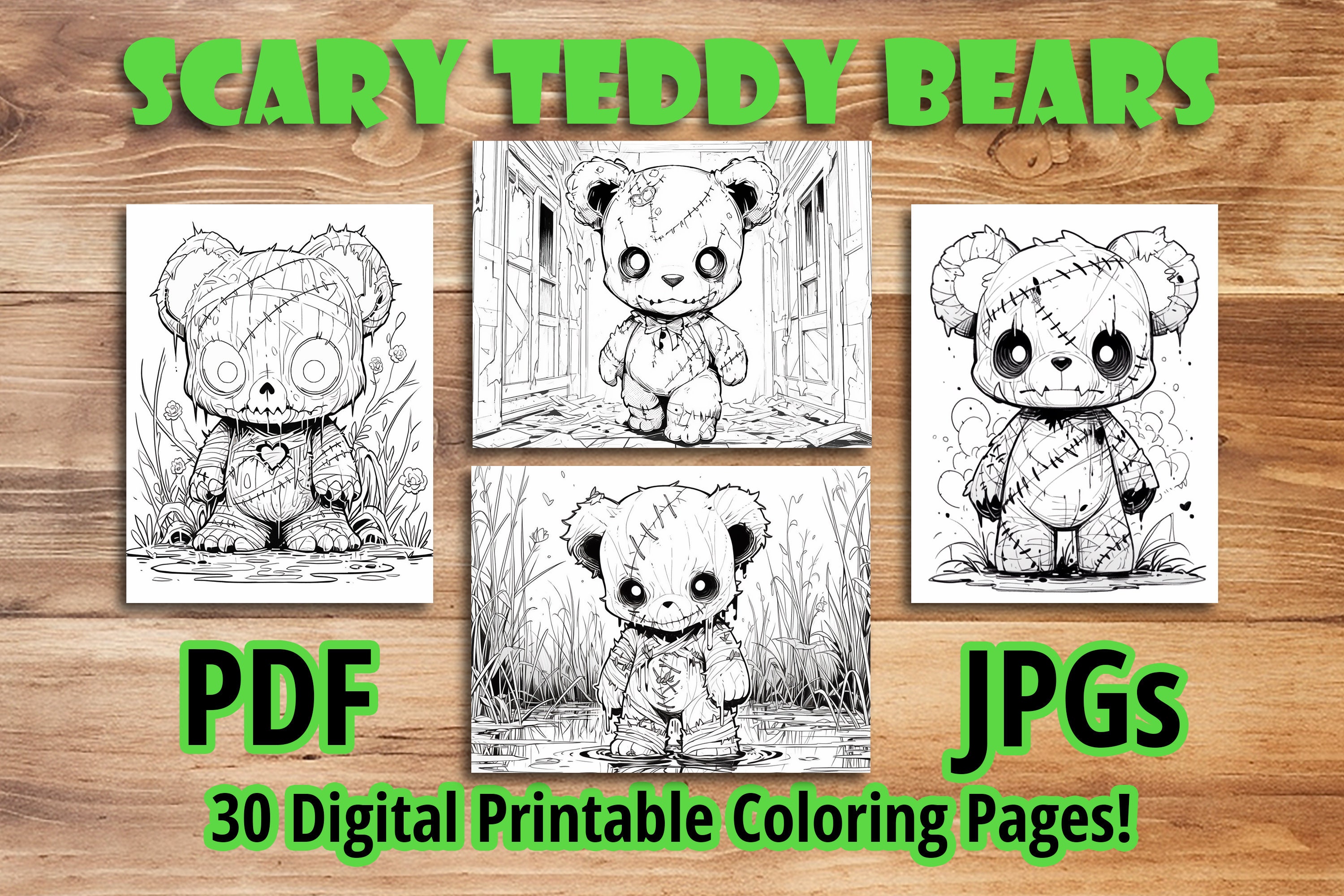 Scary Teddy Bear Digital Printable Coloring Book Pages Adults Big Kids ...