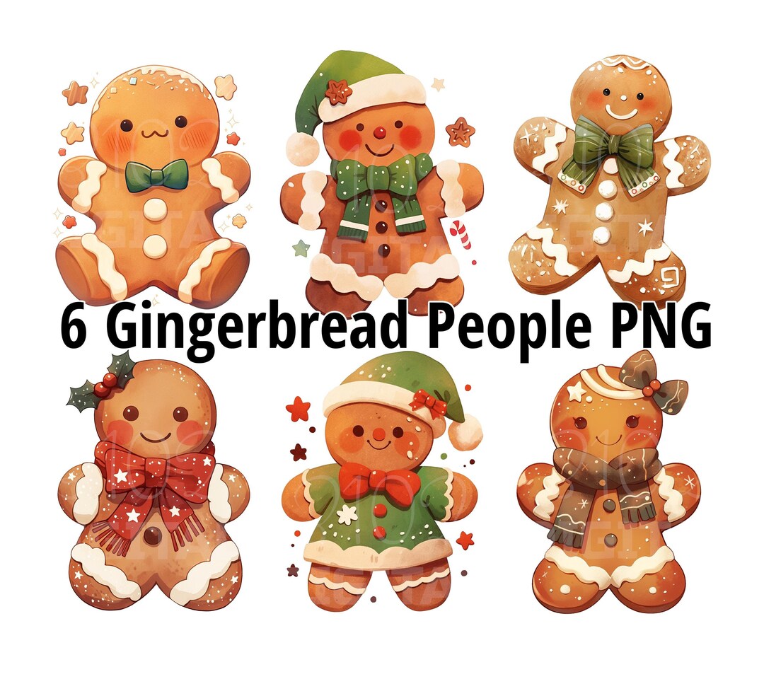 Cute Gingerbread Clipart PNG Bundle of 6 - Etsy
