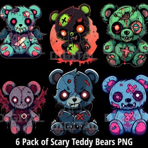 Scary Teddy Bear Bundle Vol 1, 6 PNG Zombie Spooky Teddybear Monster ...