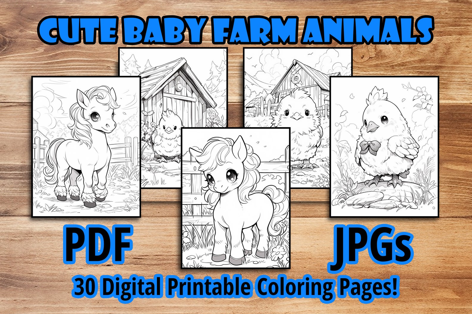 Cute Baby Farm Animal Coloring Book Pages Digital Printable Colouring ...