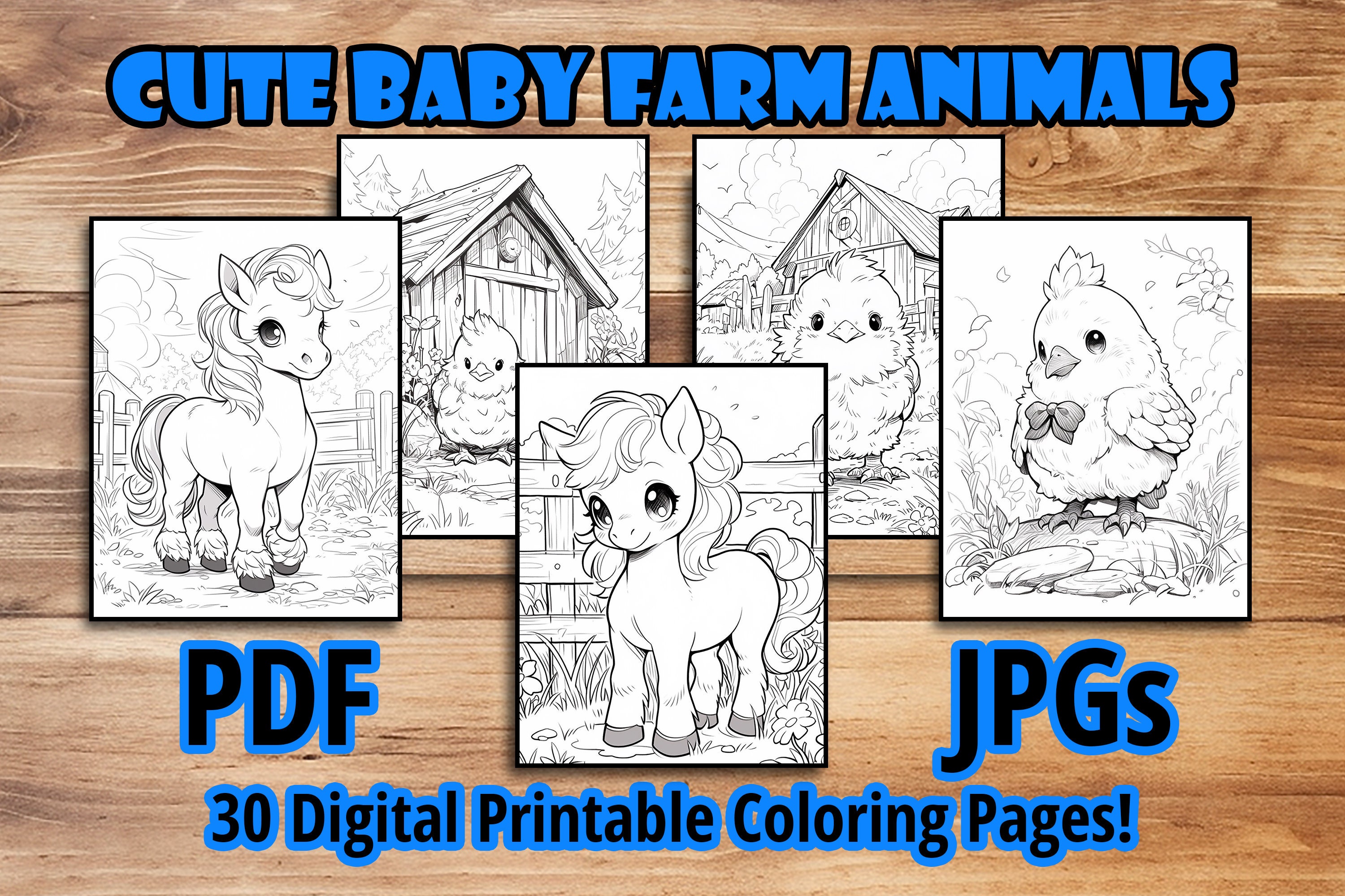 Cute Baby Farm Animal Coloring Book Pages Digital Printable Colouring ...