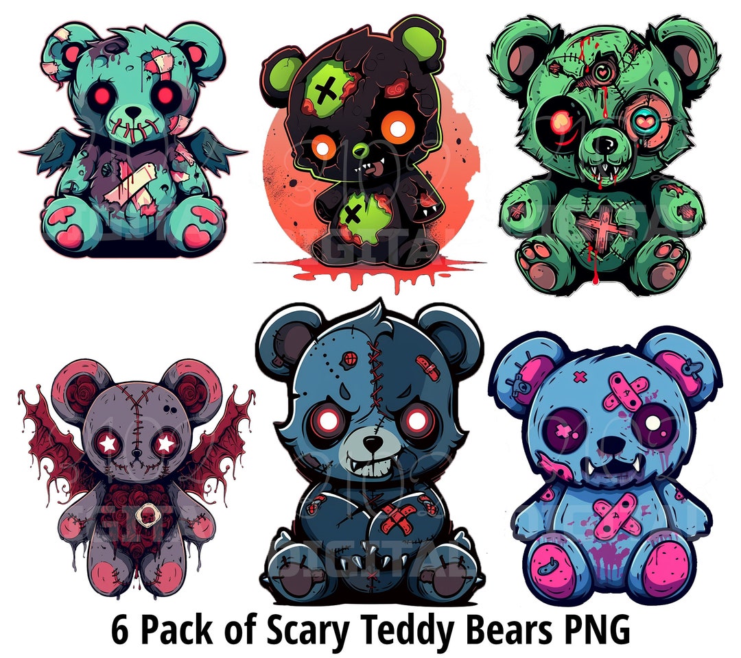 Scary Teddy Bear Bundle Vol 1, 6 PNG Zombie Spooky Teddybear Monster ...