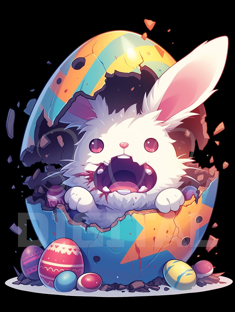 Zombie Easter Bunny Clipart Bundle of 6 Cute Scary Bunnies Easter Art Downloadable Printable ...