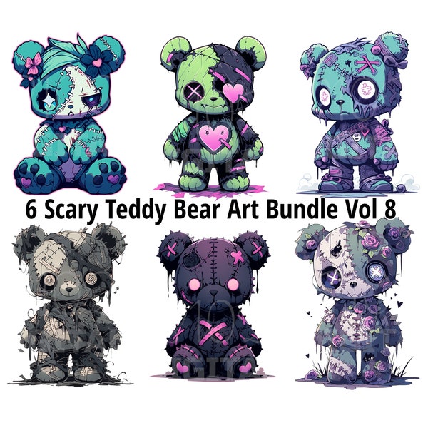 Scary Teddy Bears Mega Bundle Vol 1, 24 PNG Spooky Zombie Teddybear ...