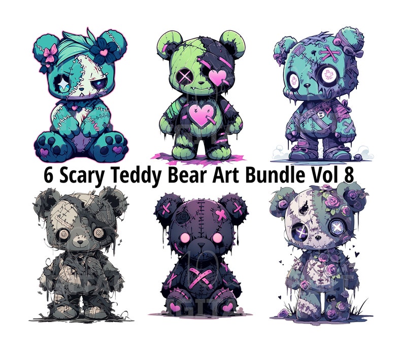 Scary Teddy Bear Bundle Vol 8, 6 PNG Zombie Spooky Teddybear Monster ...