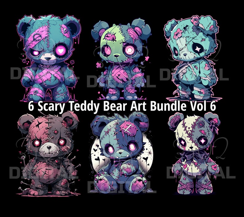 Scary Teddy Bear Bundle Vol 6, 6 PNG Zombie Spooky Teddybear Monster ...