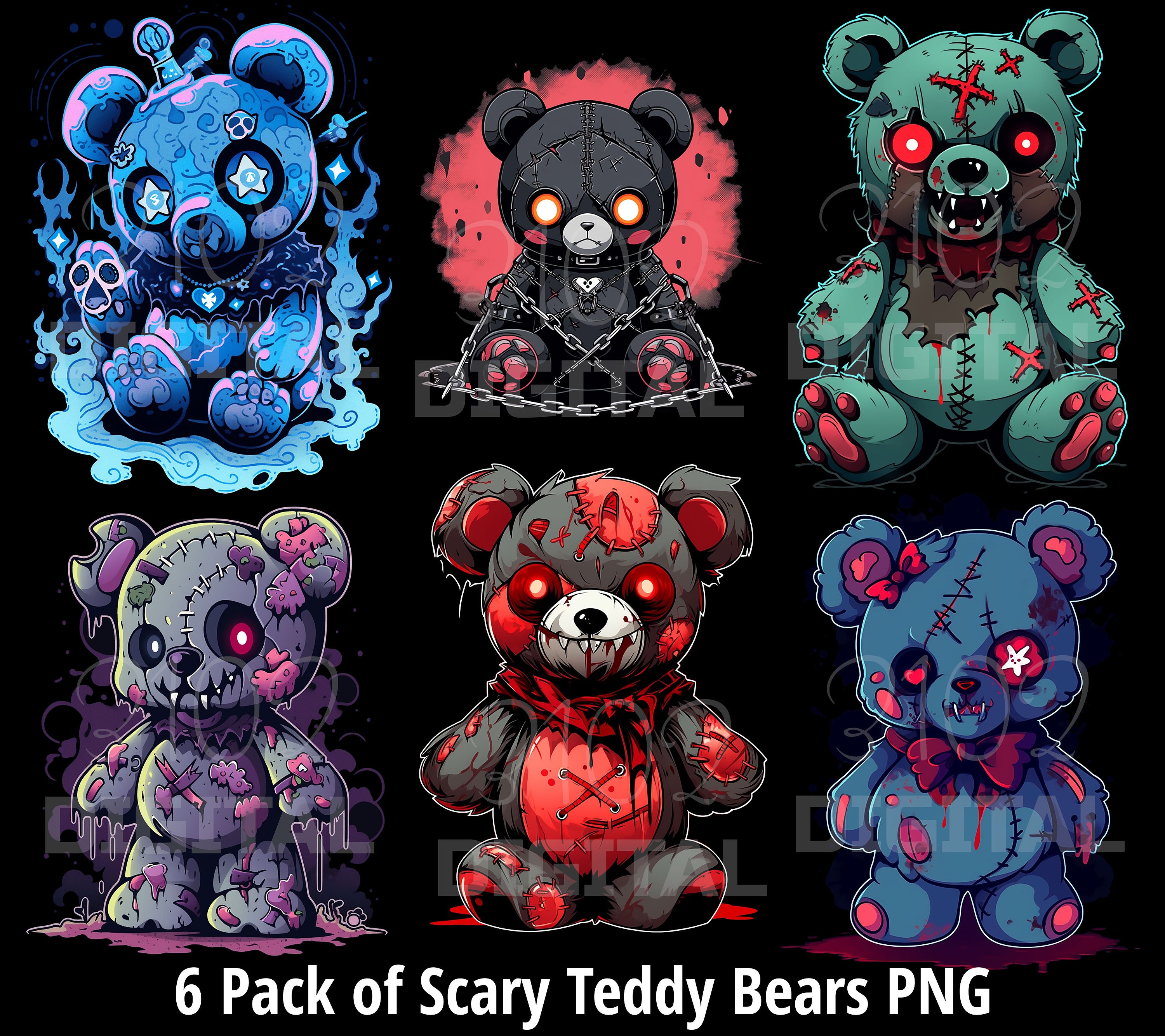 Scary Teddy Bears Mega Bundle Vol 1, 24 PNG Spooky Zombie Teddybear ...