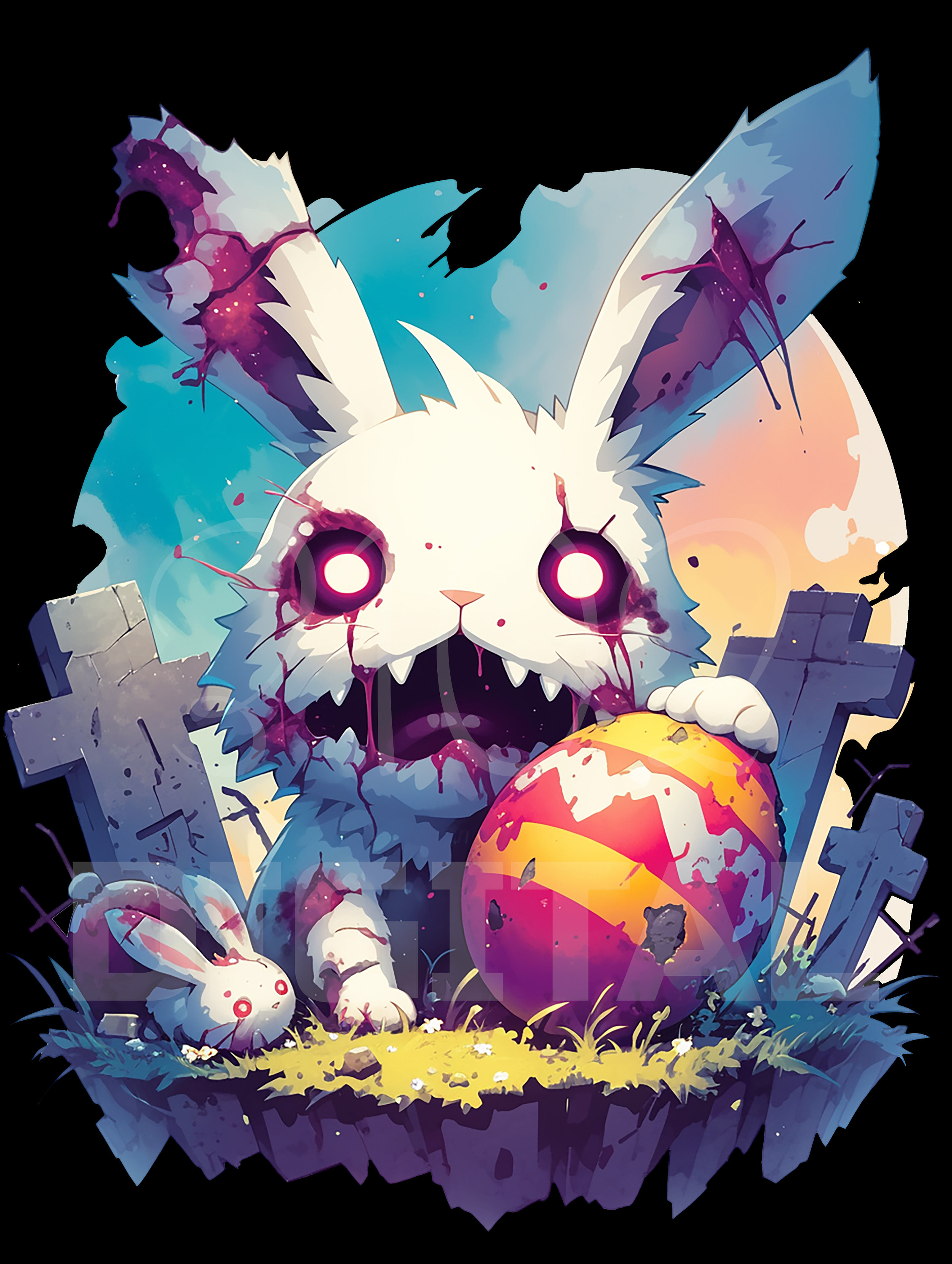 Zombie Easter Bunny Clipart Bundle of 6 Cute Scary Bunnies Easter Art ...