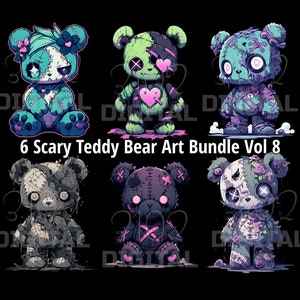 Scary Teddy Bears Mega Bundle Vol 2, 24 PNG Spooky Zombie Teddybear ...