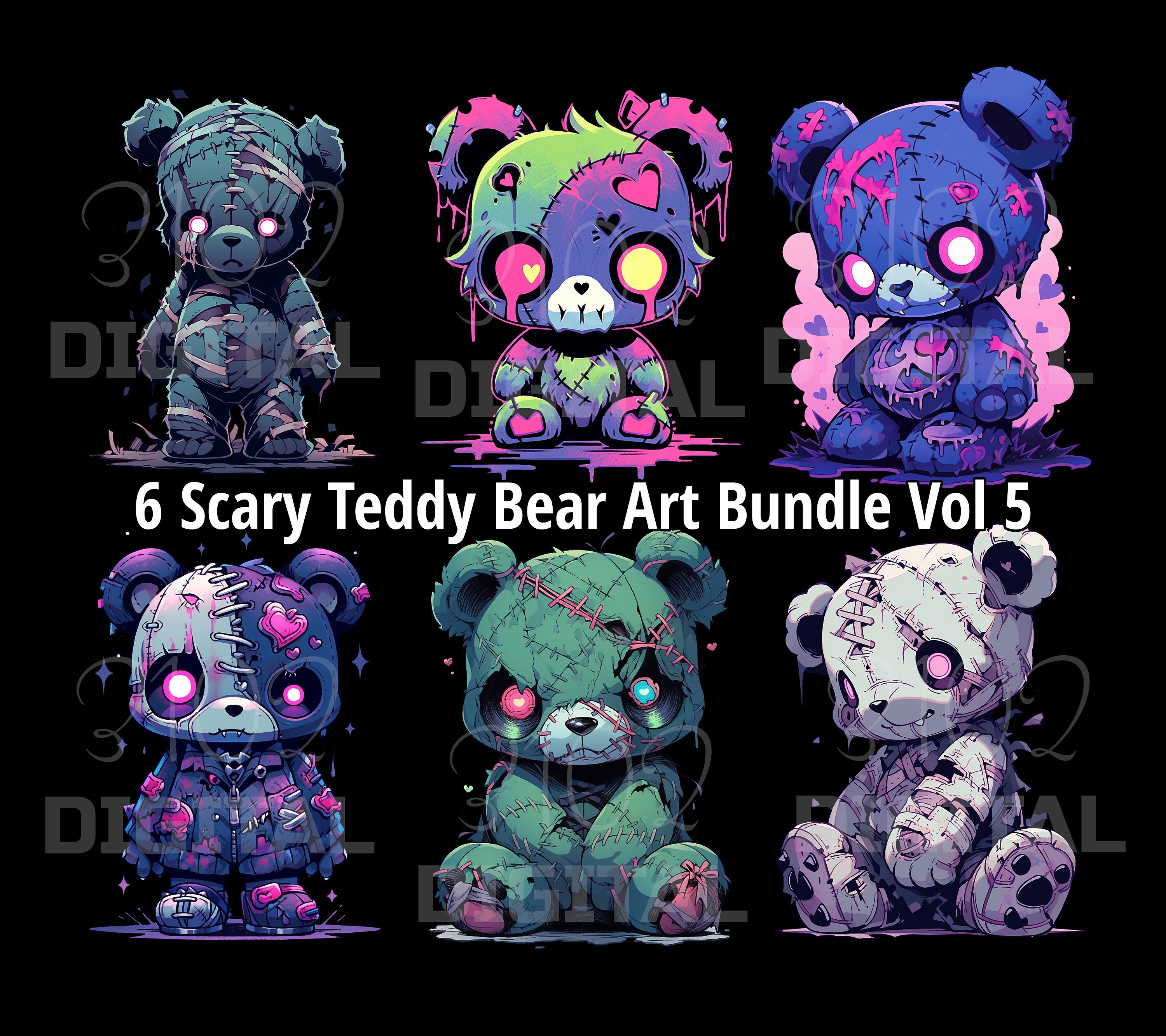 Scary Teddy Bears Mega Bundle Vol 2, 24 PNG Spooky Zombie Teddybear ...