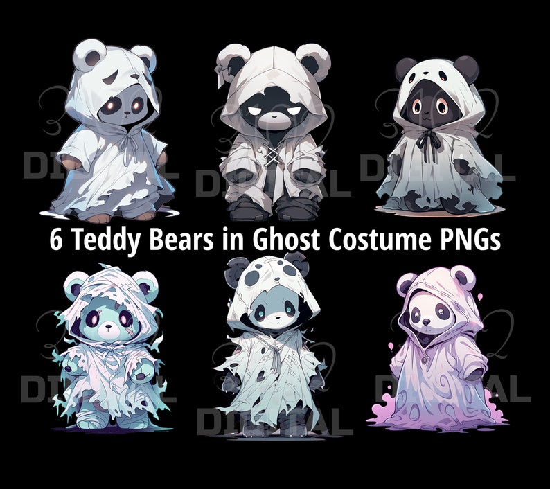 Bundle of 6 Teddy Bears Wearing Ghost Costumes for Halloween Spooky ...