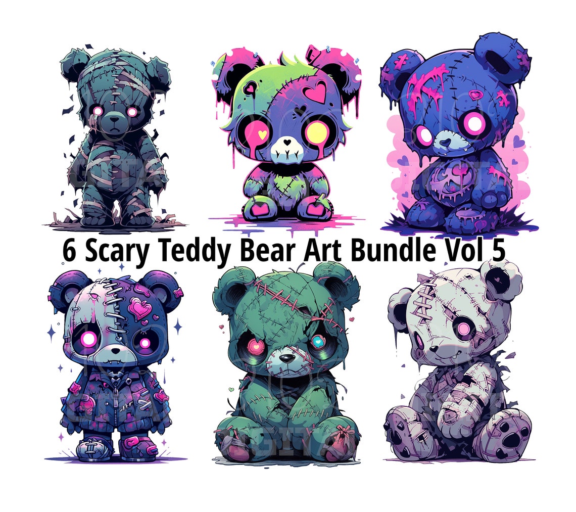 Scary Teddy Bears Mega Bundle Vol 2, 24 PNG Spooky Zombie Teddybear ...