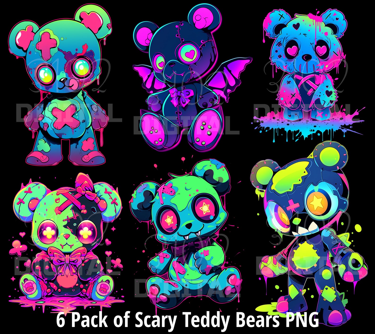 Scary Teddy Bear Bundle Vol 3, 6 PNG Spooky Teddybear Zombie Teddy ...