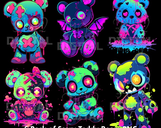 Scary Teddy Bear Bundle Vol 4, 6 PNG Zombie Spooky Teddybear Monster ...