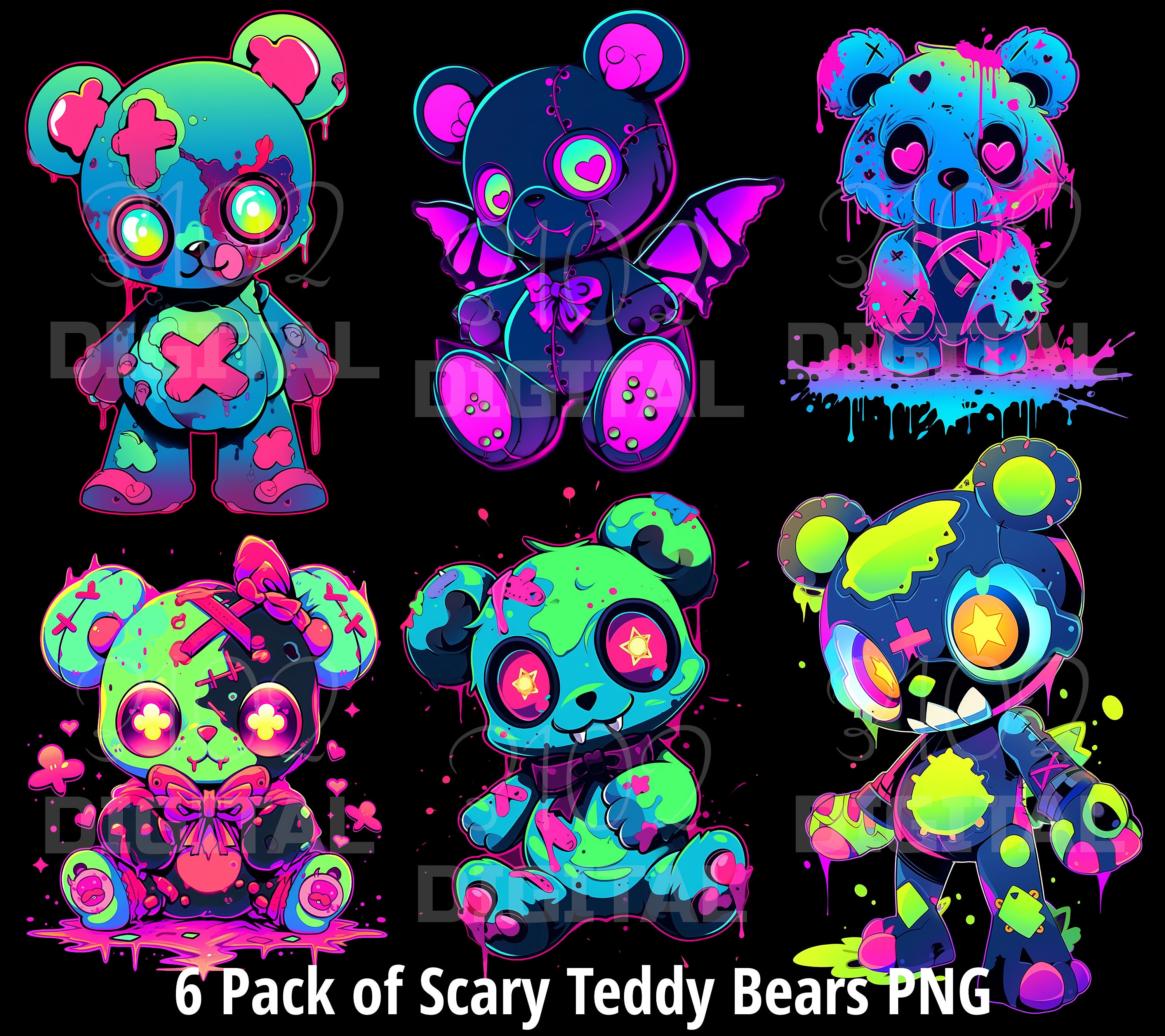 Scary Teddy Bear Bundle Vol 3, 6 PNG Spooky Teddybear Zombie Teddy ...