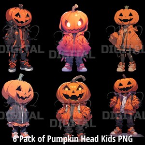 Bundle of 6 Pumpkin Head Kids PNG Download Pack Clipart of Jack-o ...