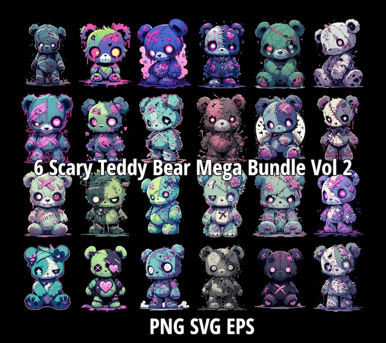 Scary Teddy Bears Mega Bundle Vol 2, 24 PNG Spooky Zombie Teddybear ...
