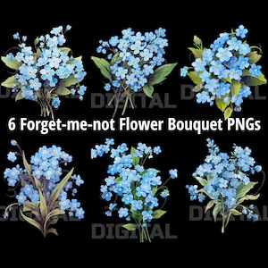 Whimsical Forget-me-not Flower Clipart Bundle - 6 Blue Floral Pngs for ...