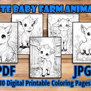 Cute Baby Farm Animal Coloring Book Pages Digital Printable Colouring ...