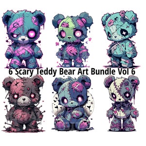 Scary Teddy Bears Mega Bundle Vol 2, 24 PNG Spooky Zombie Teddybear ...