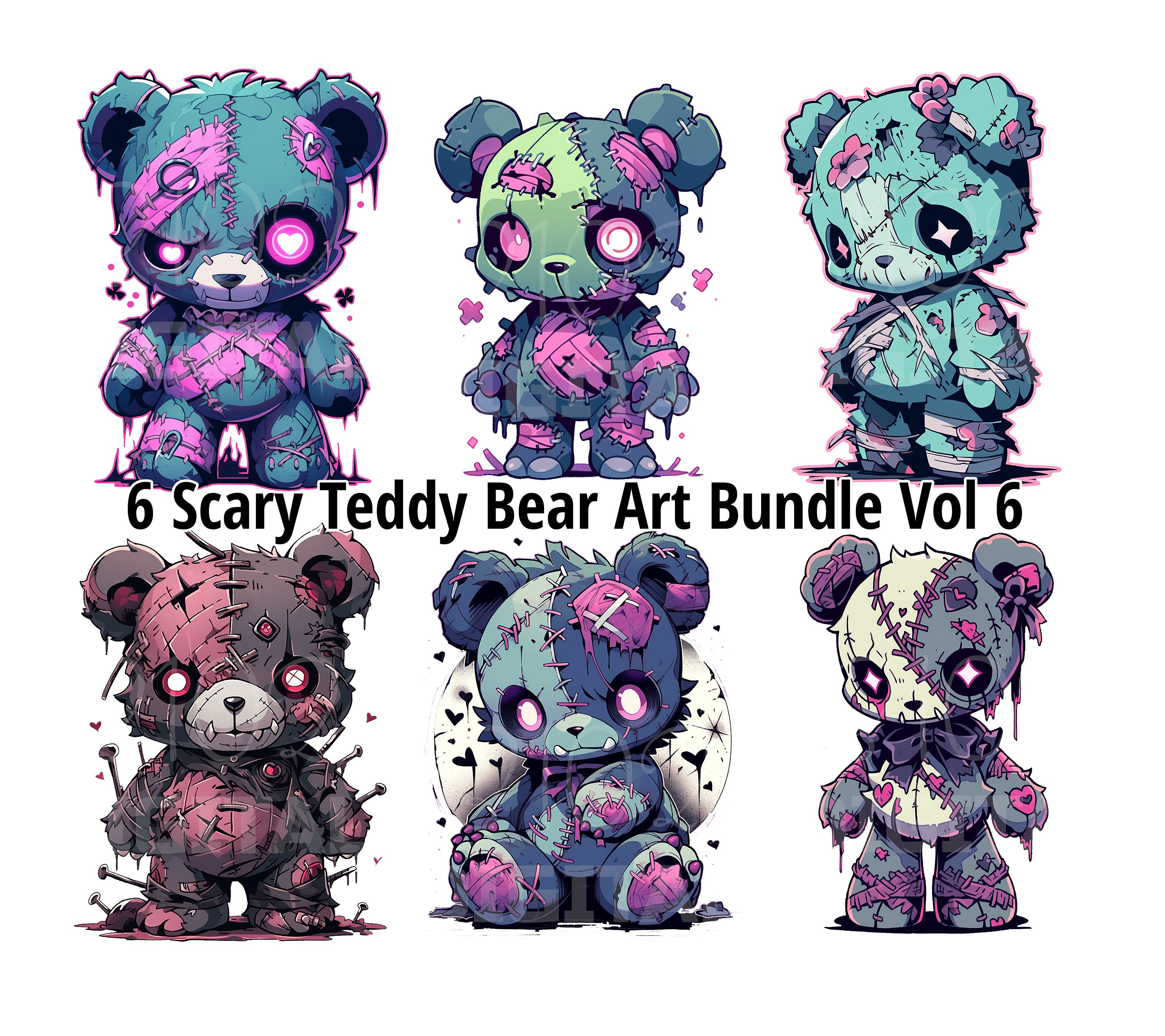 Scary Teddy Bears Mega Bundle Vol 2, 24 PNG Spooky Zombie Teddybear ...