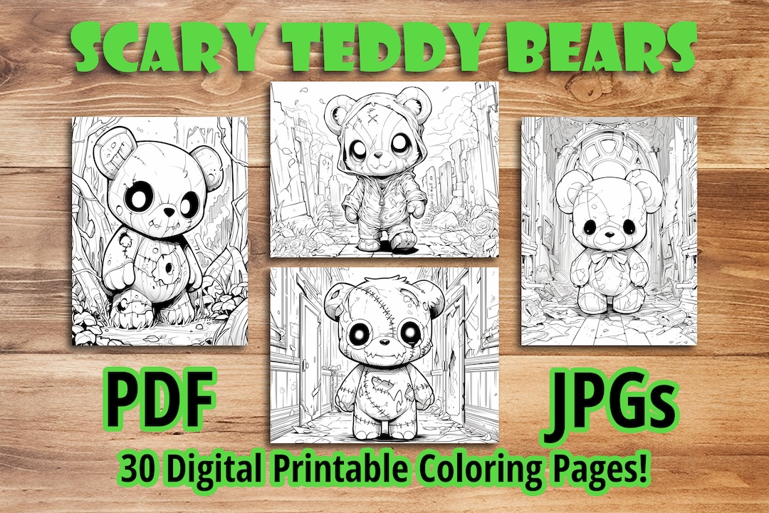Scary Teddy Bear Digital Printable Coloring Book Pages Adults Big Kids ...