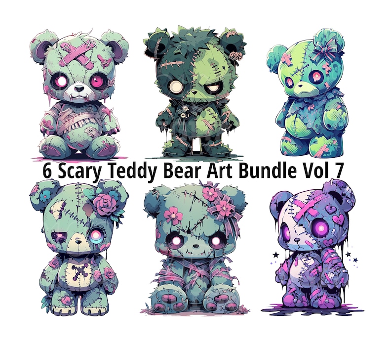 Scary Teddy Bears Mega Bundle Vol 2, 24 PNG Spooky Zombie Teddybear ...