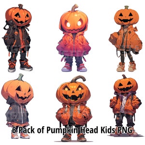 Bundle of 6 Pumpkin Head Kids PNG Download Pack Clipart of Jack-o ...